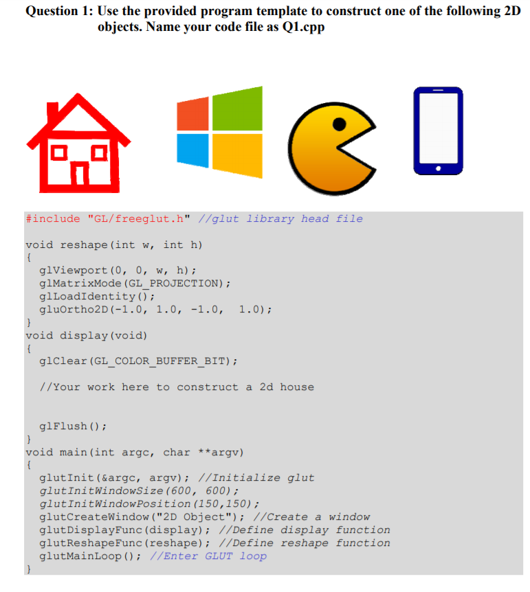Solved Question 1 Use Provided Program Template Construct One Following 2i Objects Name Code 