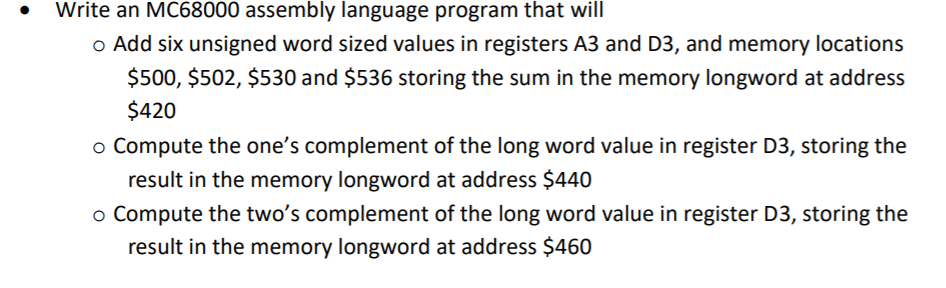 Write an MC68000 assembly language program that will | Chegg.com
