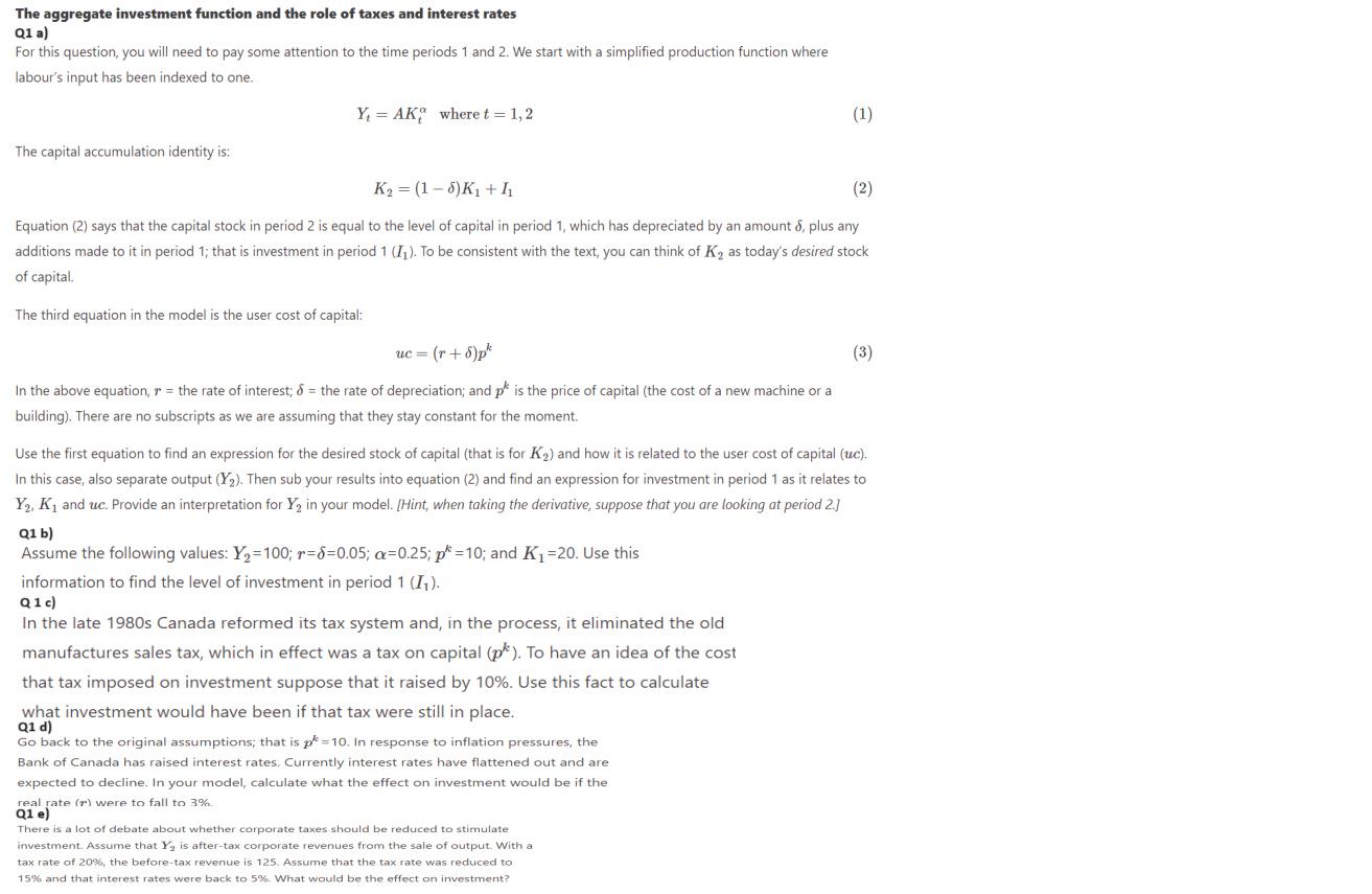 Solved The aggregate investment function and the role of | Chegg.com