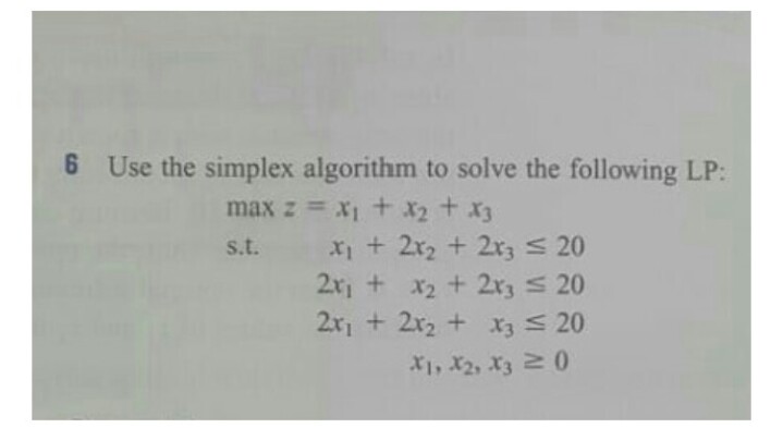 Solved 6 Use the simplex algorithm to solve the following | Chegg.com