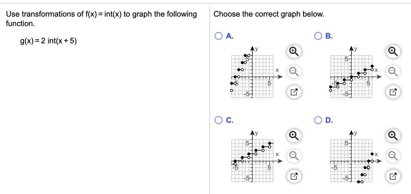 Solved Use transformations of f(x) = int(x) to graph the | Chegg.com