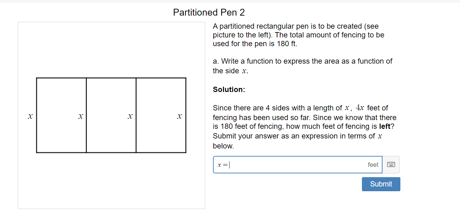 Solved Partitioned Pen 2 A partitioned rectangular pen is to | Chegg.com
