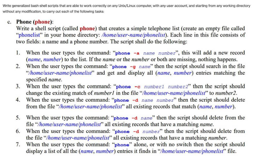 Solved Write generalized bash-shell scripts that are able to | Chegg.com