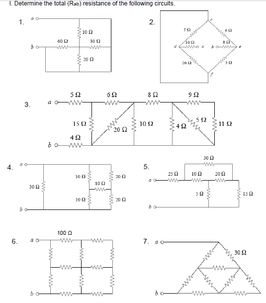Solved 1. Determine the total (Rab) resistance of the | Chegg.com