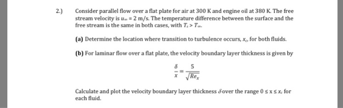 Solved 2.) Consider parallel flow over a flat plate for air | Chegg.com
