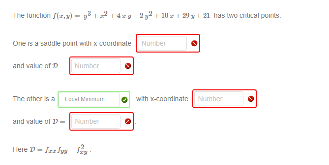 Solved The function f(x,y)=y3+x2+4xy−2y2+10x+29y+21 has two | Chegg.com