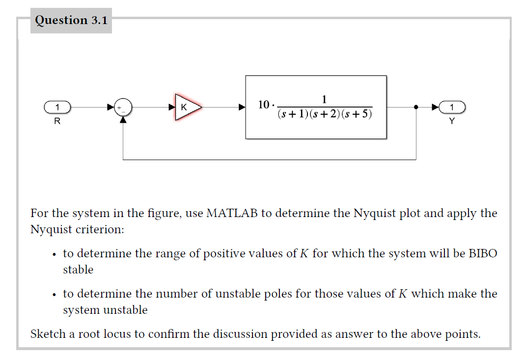 Solved For the system in the figure, use MATLAB to determine | Chegg.com