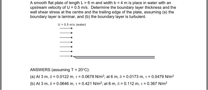 Solved A smooth flat plate of length L = 6 m and width b = 4 | Chegg.com