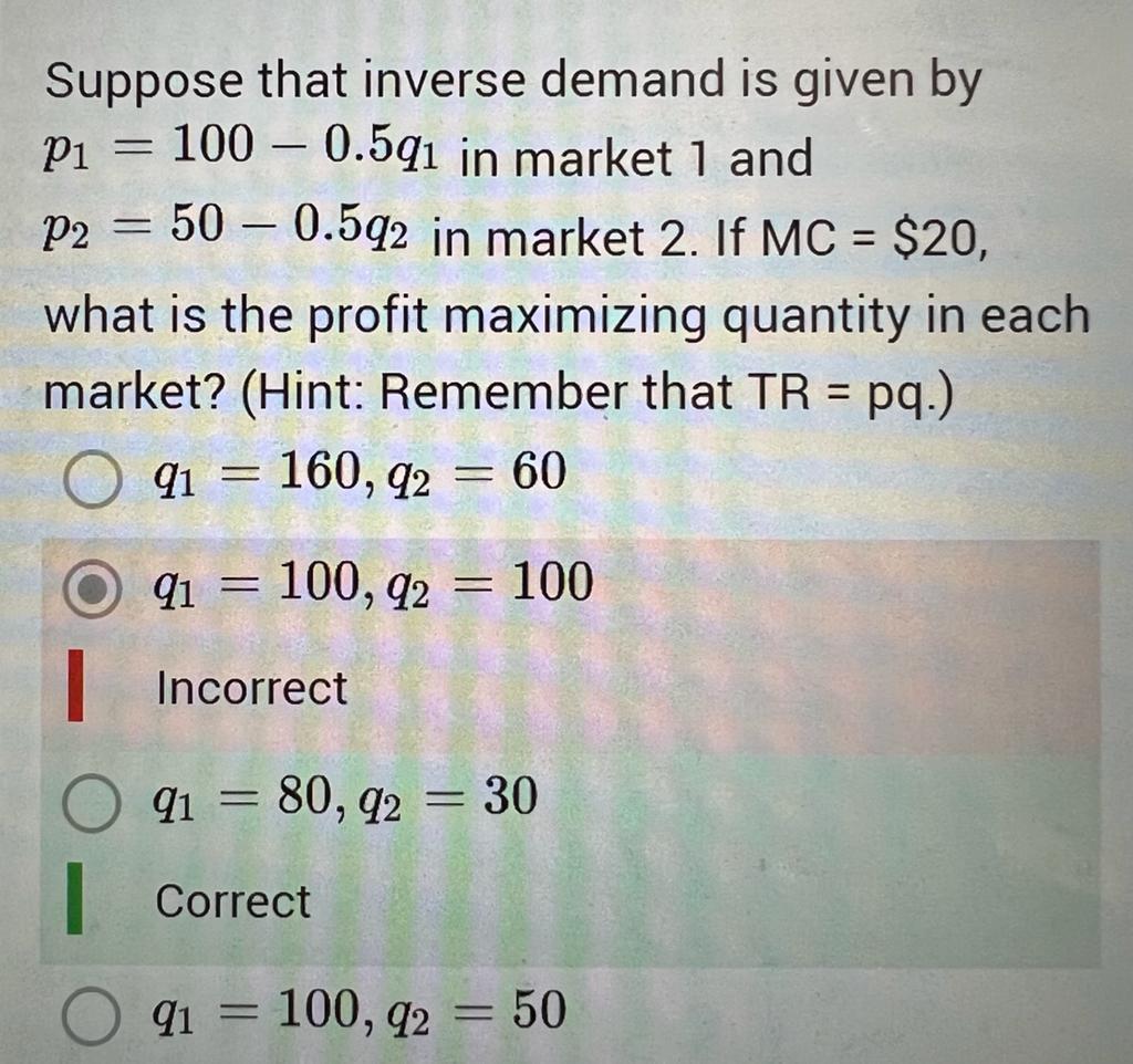 Solved Suppose that inverse demand is given by p1=100−0.5q1 | Chegg.com