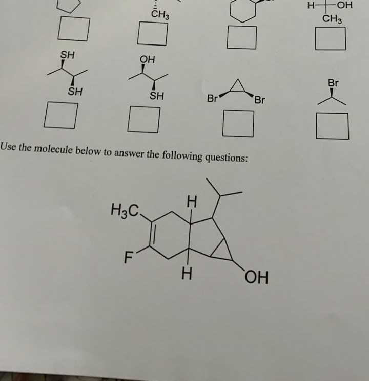 Solved H CH3 -OH CH3 SH SH Br Use the molecule below to | Chegg.com