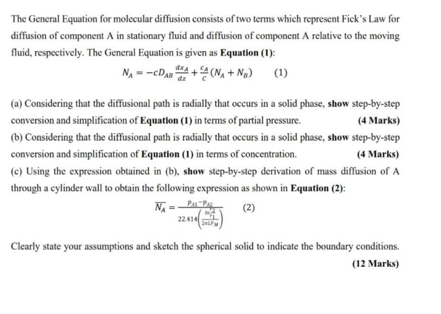 Solved The General Equation for molecular diffusion consists | Chegg.com
