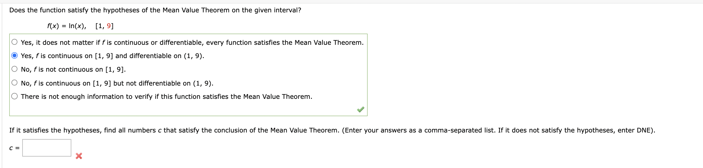 Solved f(x)=ln(x),[1,9] Yes, it does not matter if f is | Chegg.com