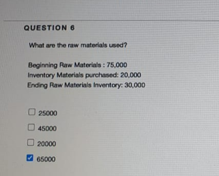 Solved QUESTION 6 What are the raw materials used? Beginning | Chegg.com