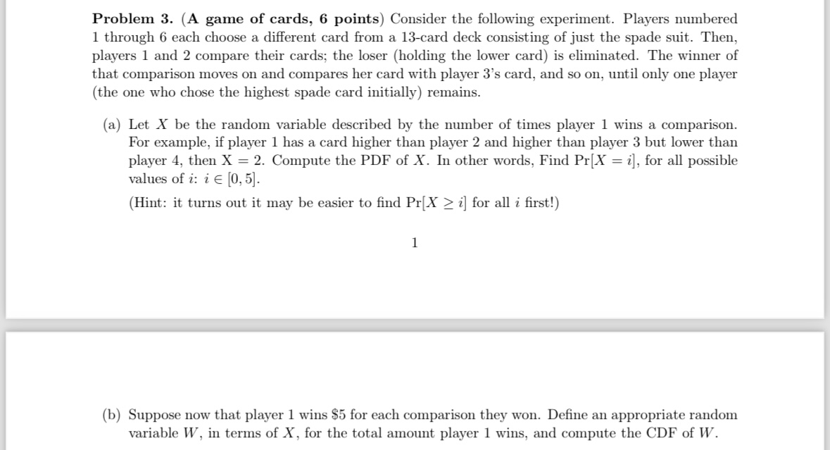 Solved Problem 3. (A game of cards, 6 points) Consider the | Chegg.com