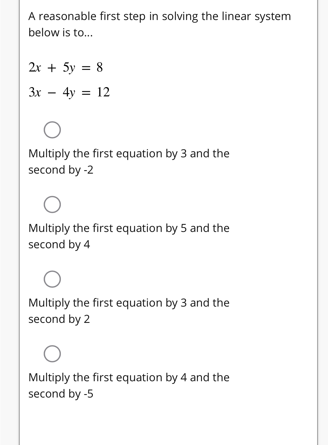 Solved A reasonable first step in solving the linear system | Chegg.com