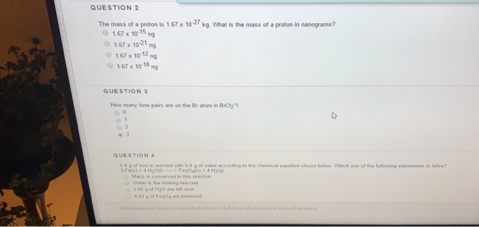 Solved QUESTION 2 The mass of a proton is 1.67 x 10-27 kg. | Chegg.com