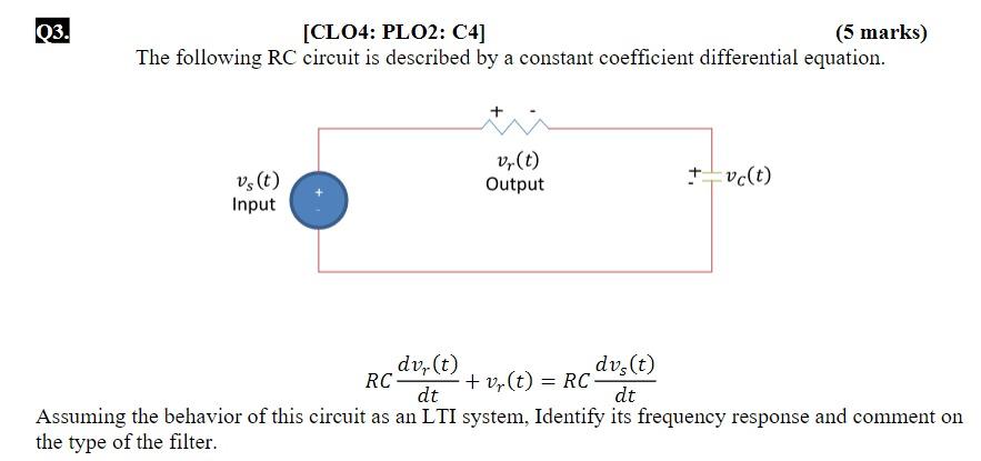 Solved Q3. [CLO4: PLO2: C4] (5 marks) The following RC | Chegg.com