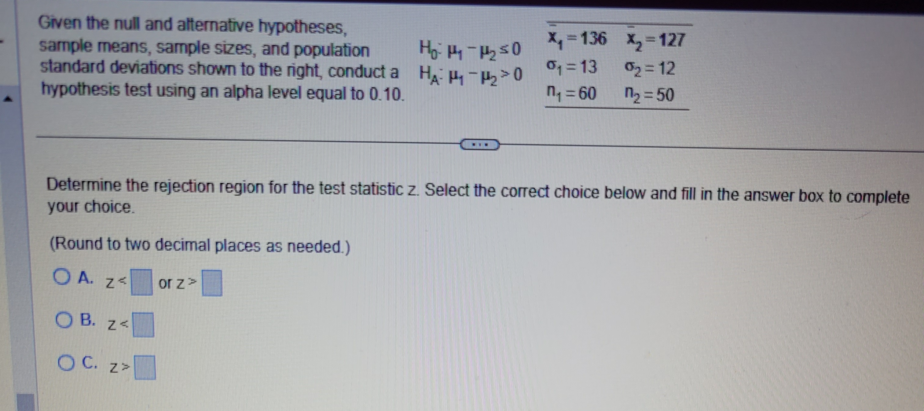 Solved Given the null and alternative hypotheses, sample | Chegg.com