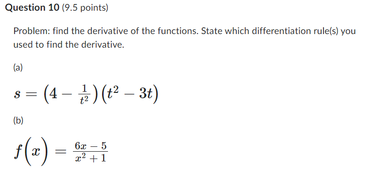 Solved Question 10 ( 9.5 ﻿points)Problem: find the | Chegg.com