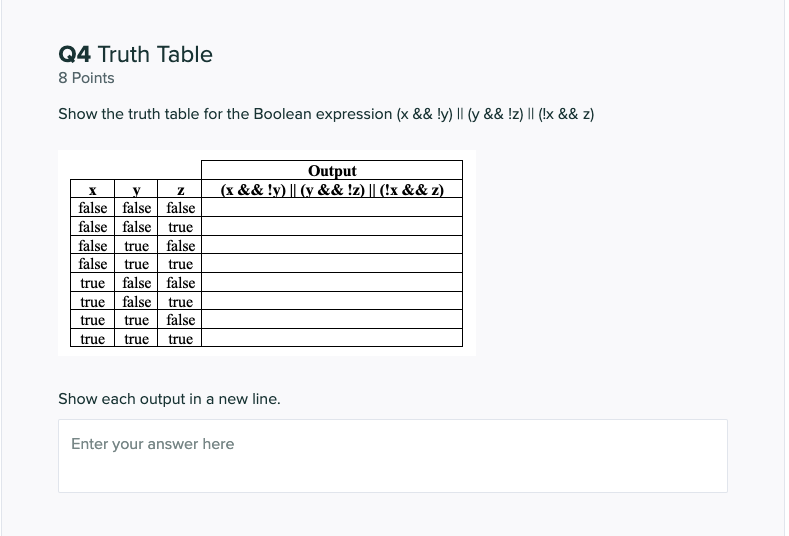 Solved Q4 Truth Table 8 Points Show the truth table for the | Chegg.com