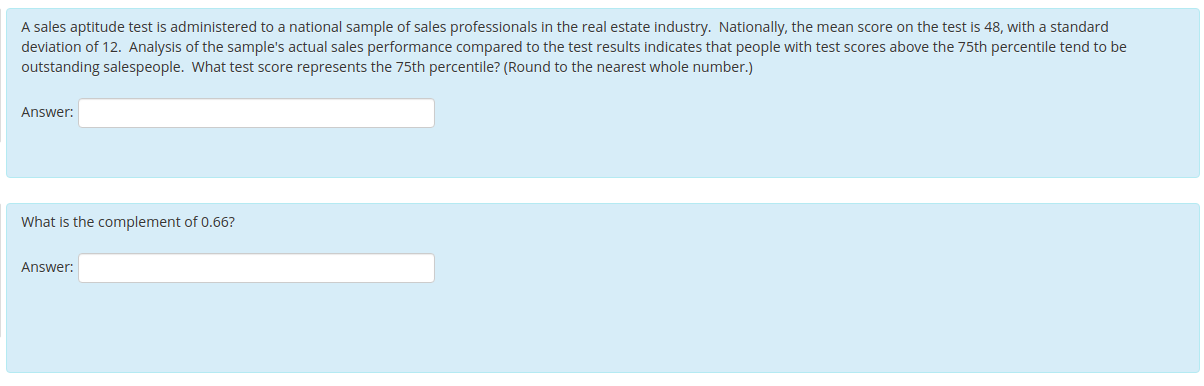 Solved A sales aptitude test is administered to a national | Chegg.com