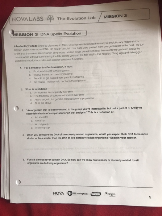 Solved NOVA LA35 The Evolution Lab / MISSION 3 MISSION 3 DNA | Chegg.com