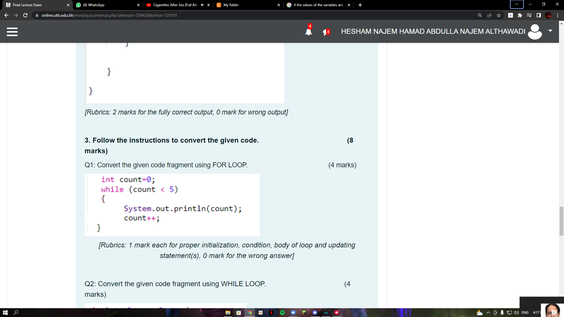 Solved [Rubrics: 2 marks for the fully correct output, o | Chegg.com