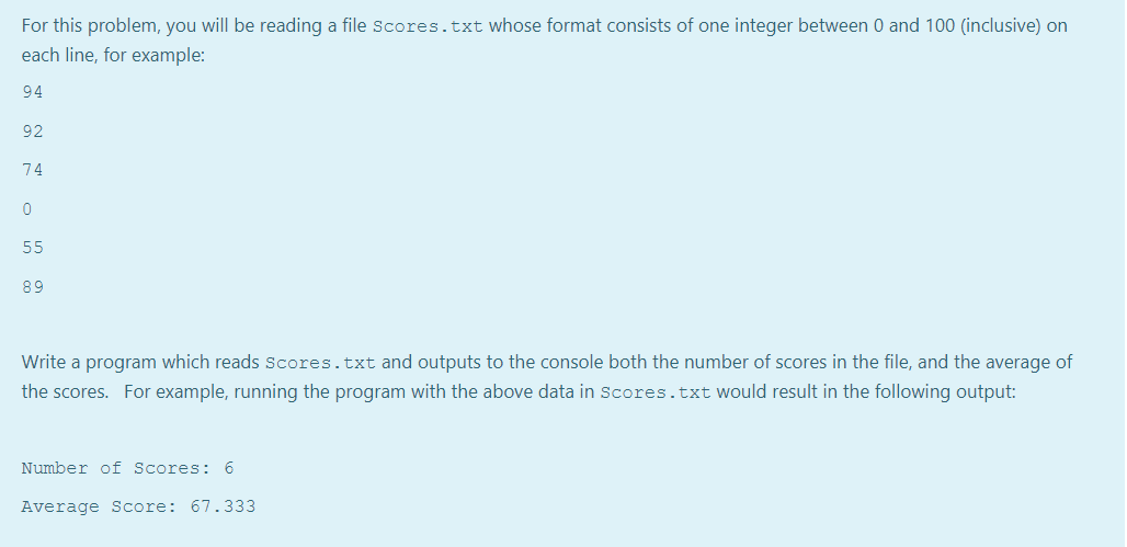 Solved For this problem, you will be reading a file | Chegg.com