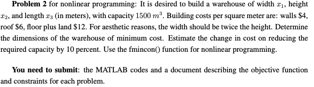 Solved Problem 2 for nonlinear programming: It is desired to | Chegg.com