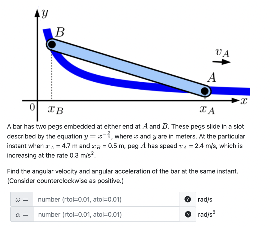 Solved A bar has two pegs embedded at either end at A and B. | Chegg.com
