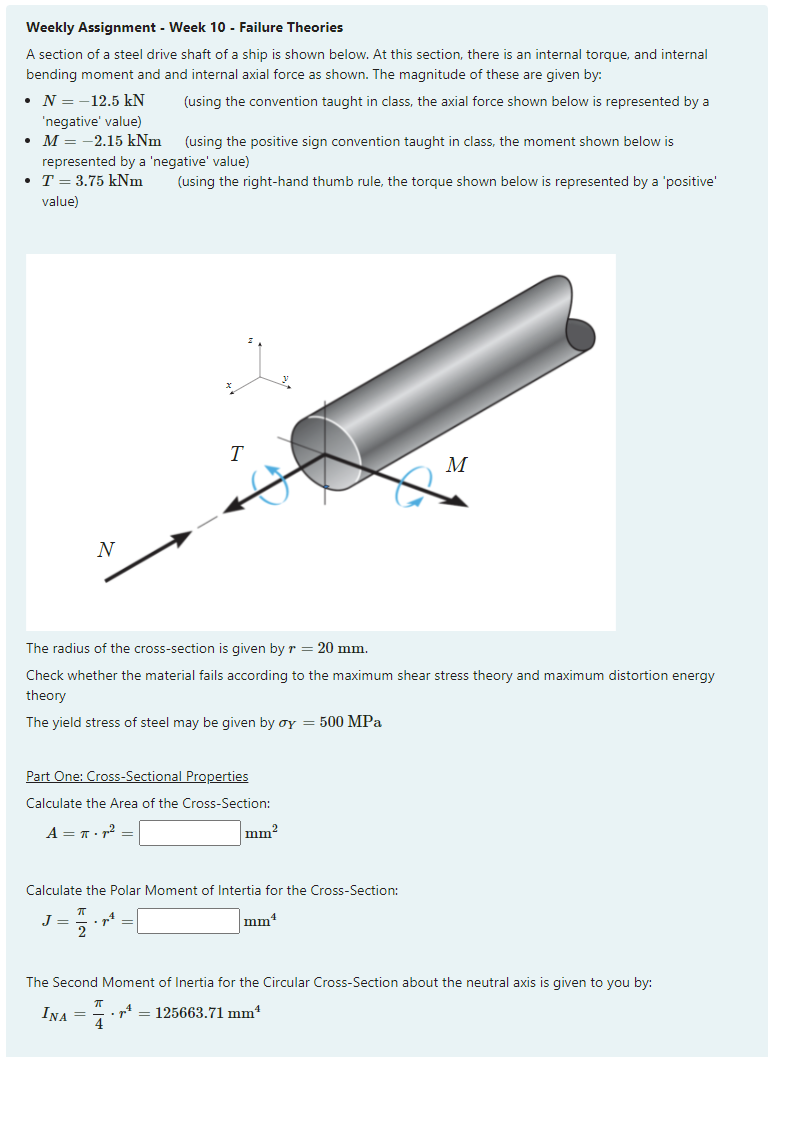 Solved Weekly Assignment - Week 10 - Failure Theories A | Chegg.com