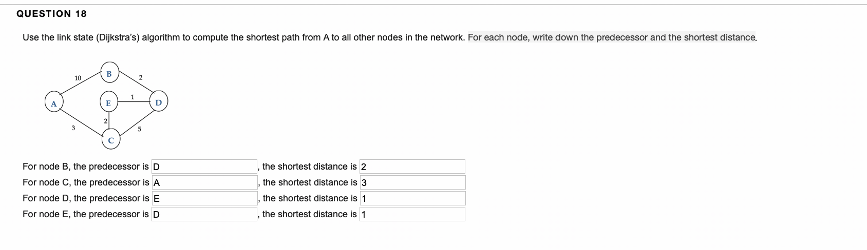 Solved QUESTION 18 Use the link state (Dijkstra's) algorithm | Chegg.com