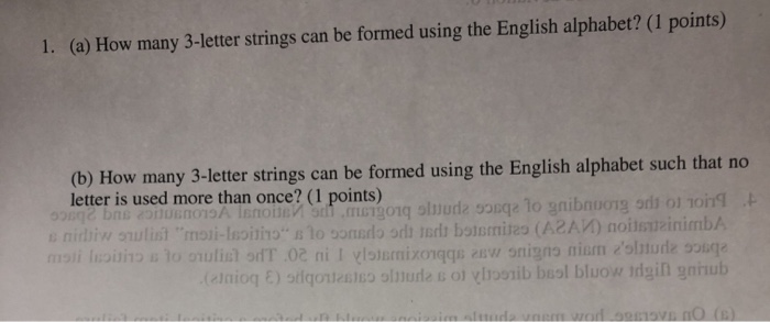 Solved 1. (a) How many 3-letter strings can be formed using | Chegg.com
