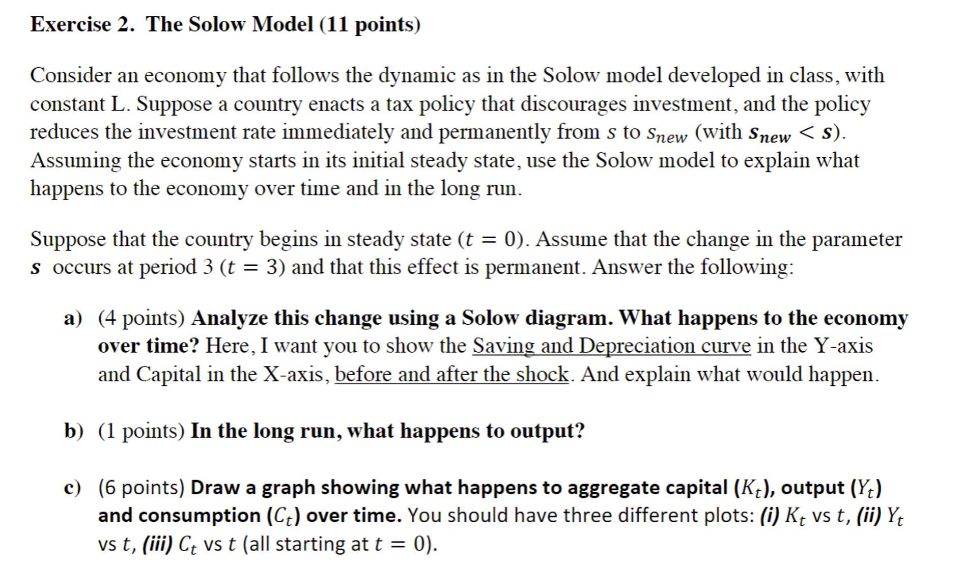 Solved Exercise 2. The Solow Model (11 points)Consider an | Chegg.com Solved Exercise 2. The Solow Model (11 points)Consider an | Chegg.com