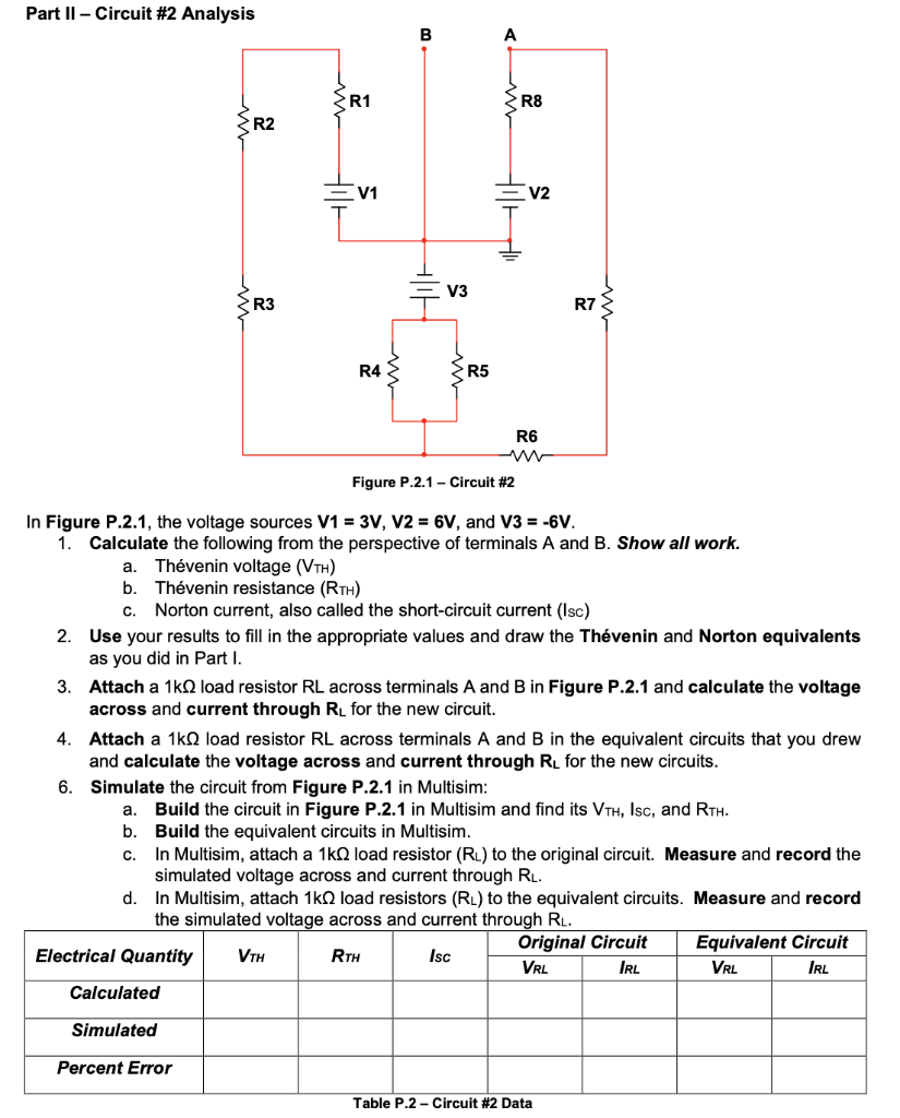Solved Part II - Circuit \#2 Analysis In Figure P.2.1, the | Chegg.com