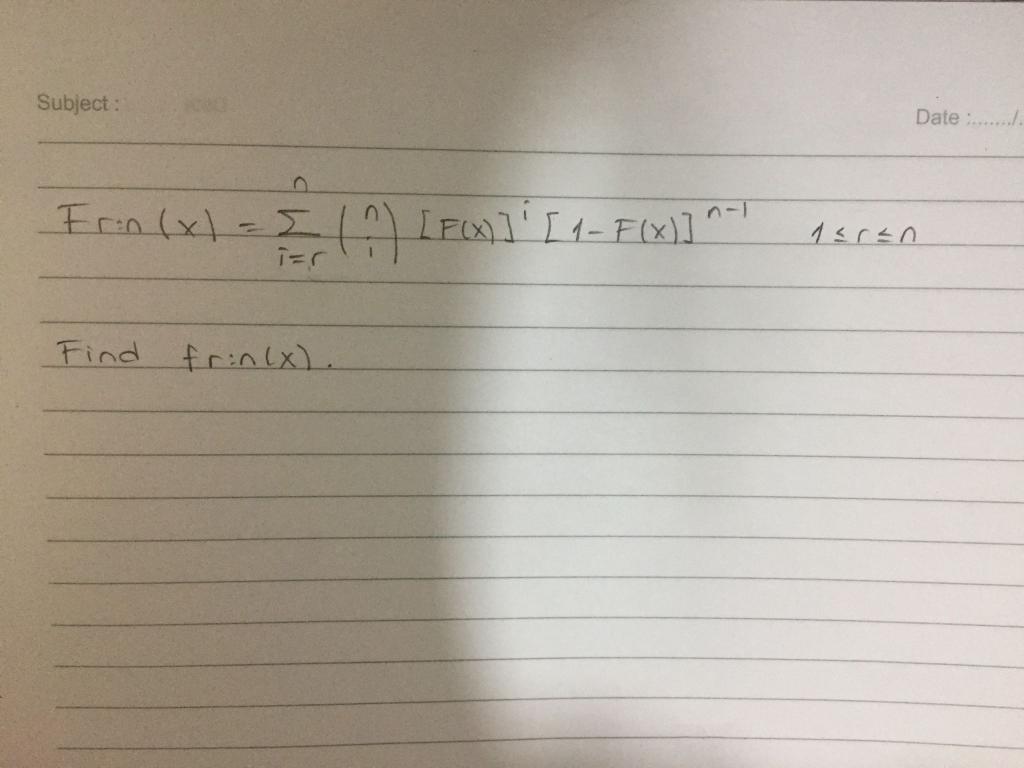 Solved Subject: n Frin (x) = Σ i=r Find frin(x). (?) [F(X)] | Chegg.com