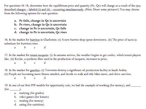 Solved For questions 16-18, determine how the equilibrium | Chegg.com