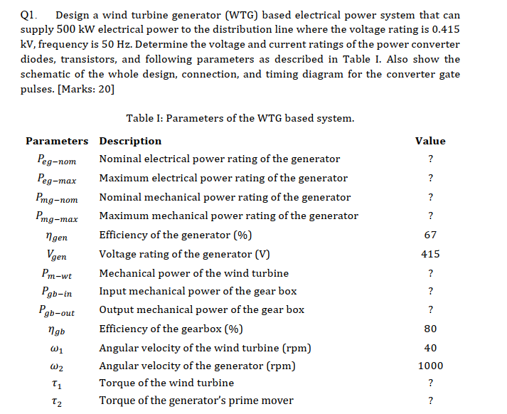 Solved Q1. Design a wind turbine generator (WTG) based | Chegg.com