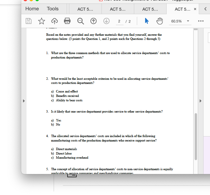 Solved Home Tools ACT 5... ACT 5... ACT 5... ACT 5... x