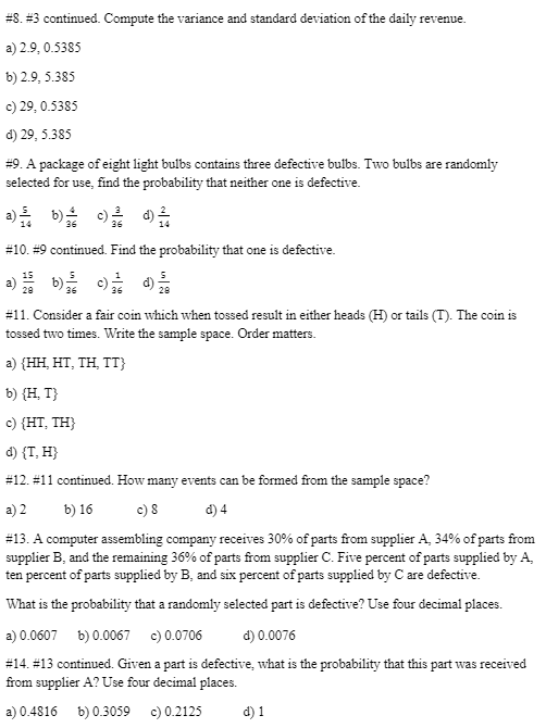 Solved #8. #3 continued. Compute the variance and standard | Chegg.com