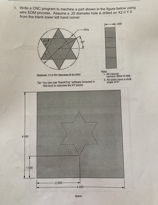 3. Write a CNC program to machine a part shown in the | Chegg.com