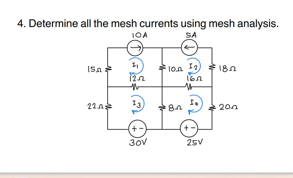 Solved 4. Determine all the mesh currents using mesh | Chegg.com