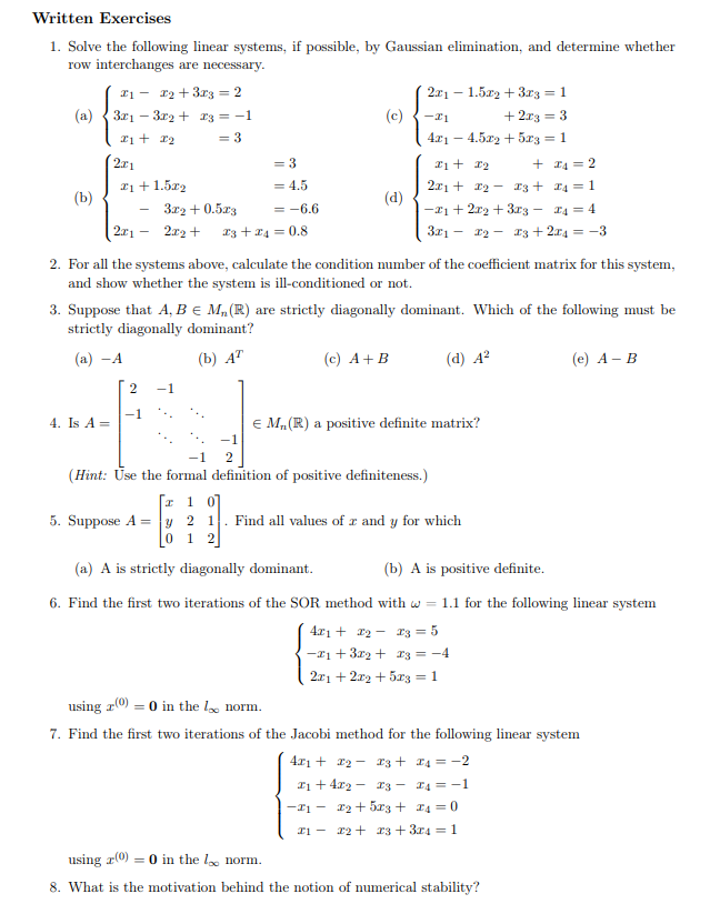 Solved Written Exercises 1. Solve the following linear | Chegg.com