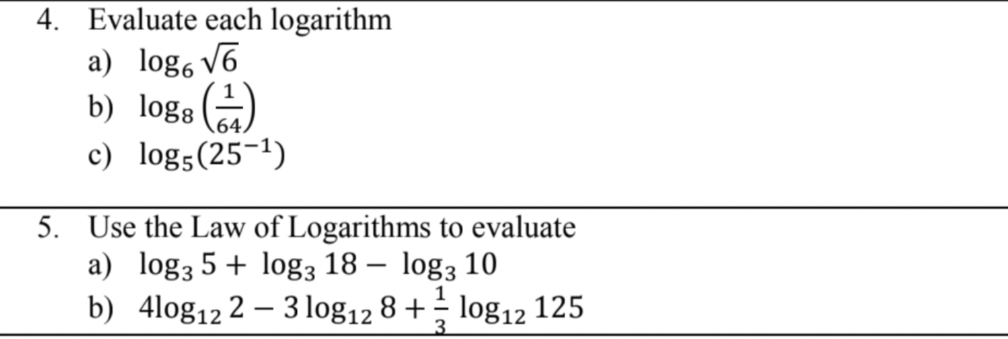 Solved 4. Evaluate each logarithm a) log66 b) log8(641) c) | Chegg.com