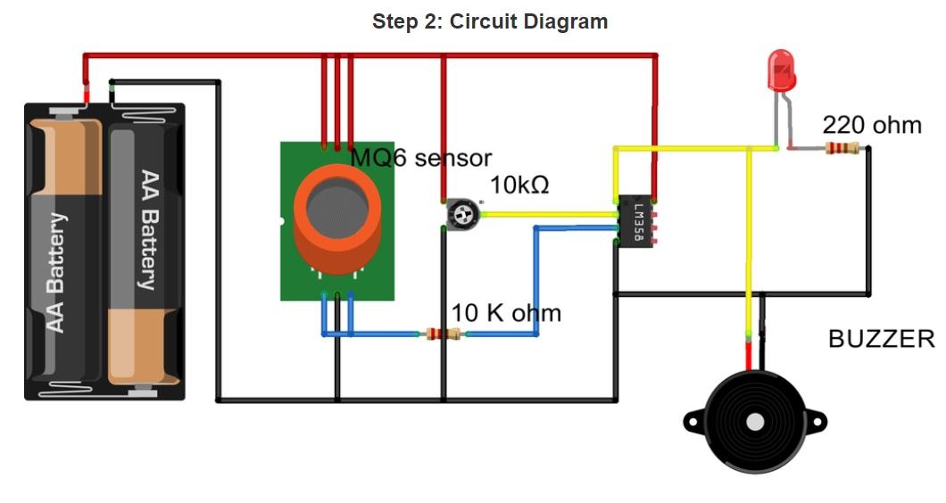 Solved Step 2: Circuit Diagram 220 ohm MQ6 sensor 10k_2 AA | Chegg.com