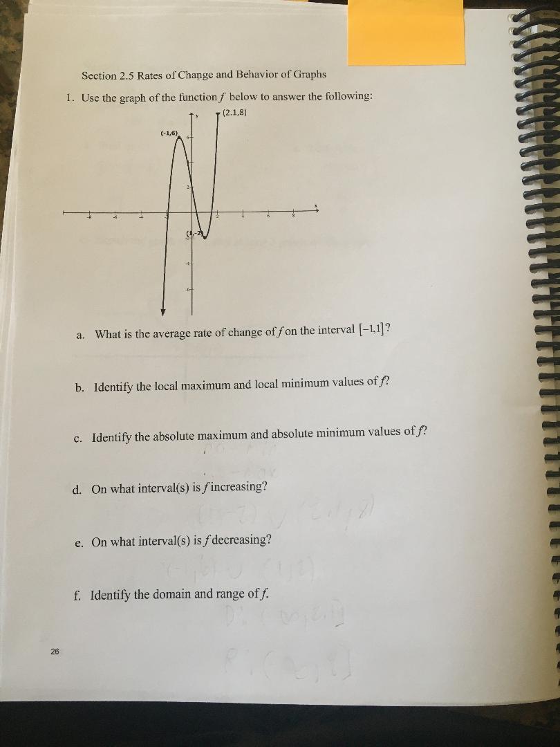 Solved Section 2.5 Rates of Change and Behavior of Graphs 1. | Chegg.com