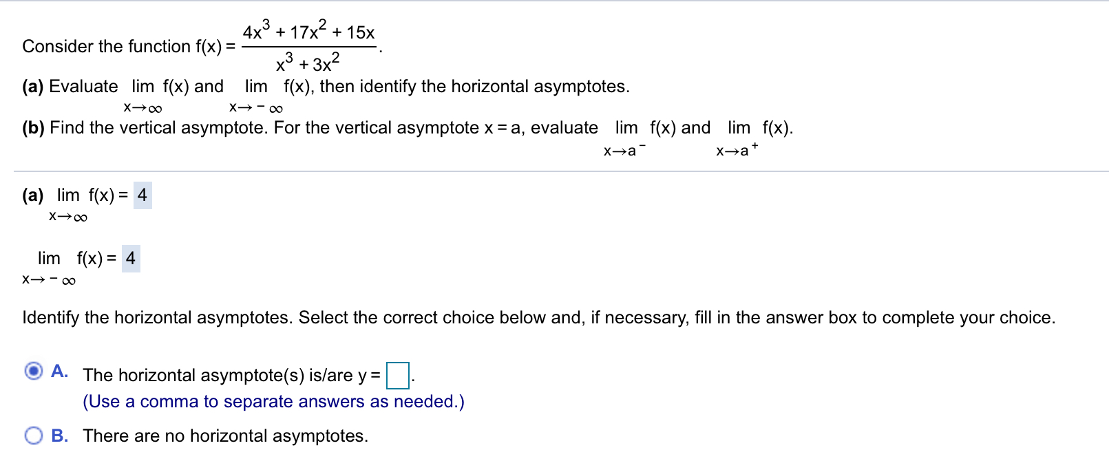 Solved Consider the function f(x) = 4x3 + 17x2 + 15x x² + | Chegg.com