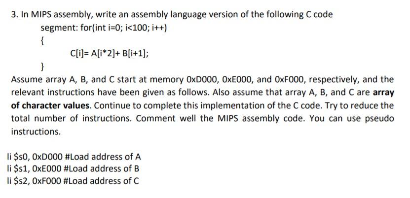 Solved 3. In MIPS assembly, write an assembly language | Chegg.com