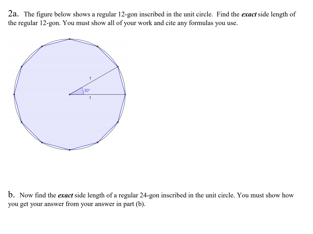 Solved 2a. The figure below shows a regular 12-gon inscribed | Chegg.com