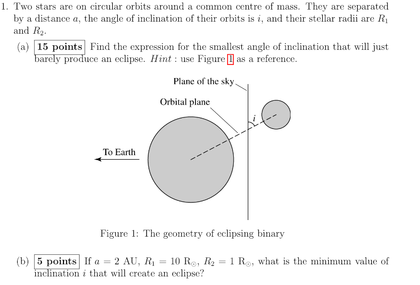 Solved 1. Two stars are on circular orbits around a common | Chegg.com
